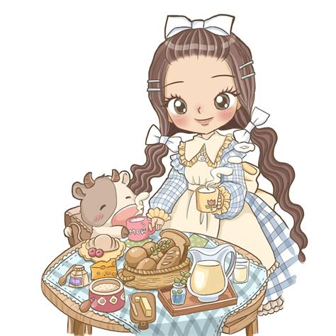 프로필 소녀 아바타 만화 낙서 카와이 애니메이션 색칠 페이지 귀여운 그림 그리기 클립 아트 프리미엄 벡터