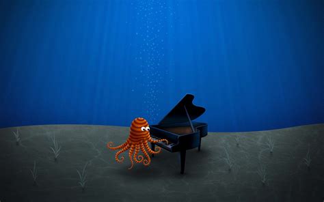 نقاشی دیجیتالی هشت پایی در حال پیانو زدن