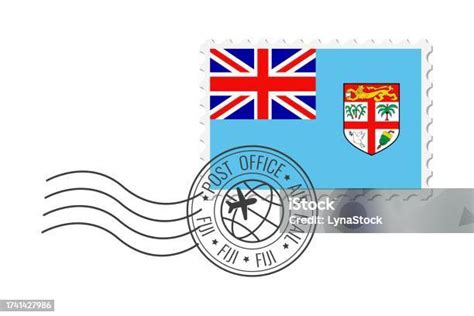 피지 우표 흰색 배경에 분리된 피지 국기가 있는 엽서 벡터 그림 고무도장에 대한 스톡 벡터 아트 및 기타 이미지 고무도장 국기 기 Istock