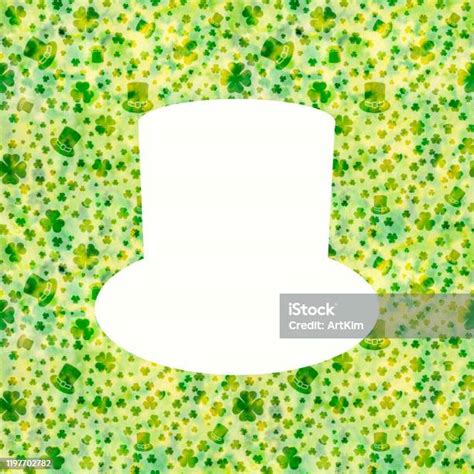 검은 모자와 클로버 잎 노란색 녹색 수채화 배경에 흰색 실루엣 모자 0명에 대한 스톡 벡터 아트 및 기타 이미지 0명 3월 St Patricks Day Istock