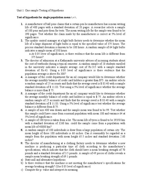 unit 1 hypothesis testing for one sample pdf