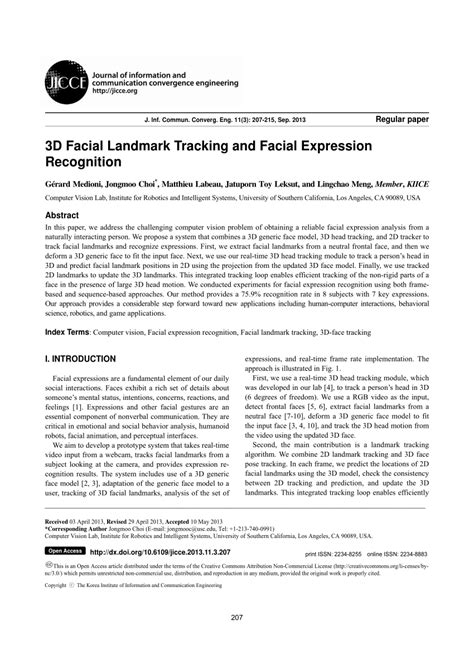 Pdf 3d Facial Landmark Tracking And Facial Expression Recognition