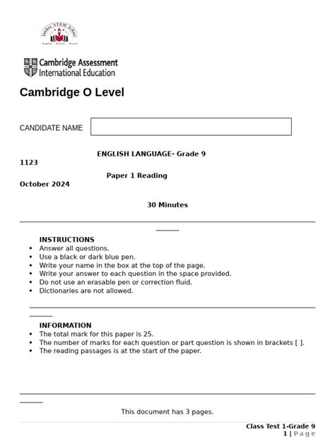 class test 1 grade 9 1 pdf teaching methods and materials