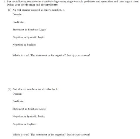 Solved 1 Put The Following Sentences Into Symbolic Logic