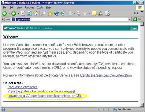 Geeky Bob Iis 6 Setting Up Ssl Appendix B Obtaining A Root Certificate From Windows Server