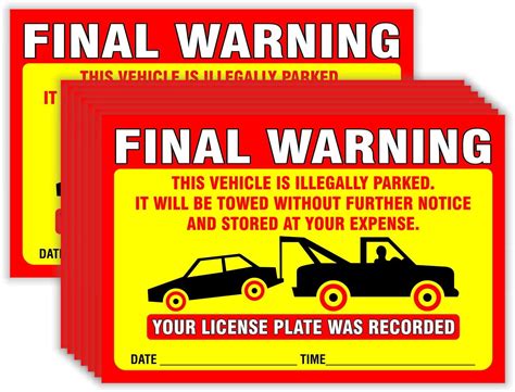 Final Warning Stickers Pack Of 50 Parking Violation Notice Vehicle Is