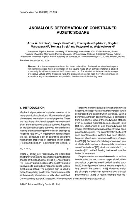 Pdf Anomalous Deformation Of Constrained Auxetic Square