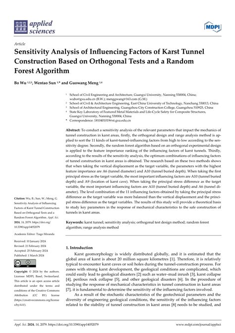 Pdf Sensitivity Analysis Of Influencing Factors Of Karst Tunnel Construction Based On