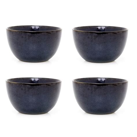 Set Of Blue Reactive Glaze Stoneware Bowls Cereal And Pasta Serving Bowls