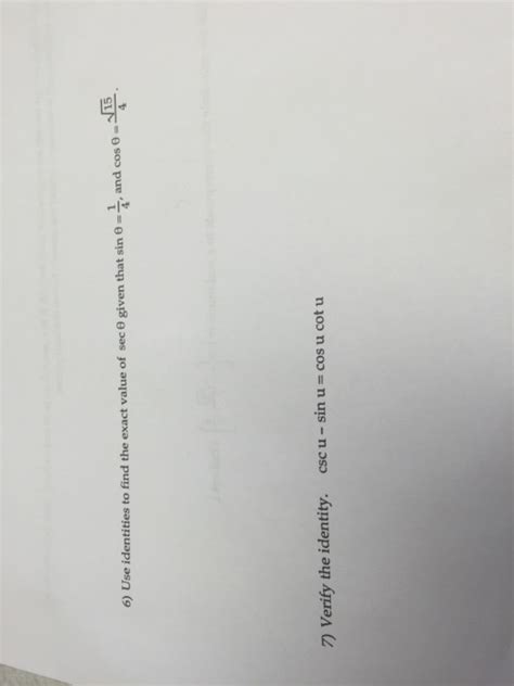 Solved Use Identities To Find The Exact Value Of Sec Theta Chegg Com