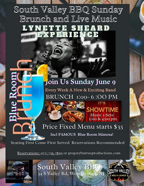Sunday Blue Room Brunch Featuring Lynette Sheard Experience South Valley Bbq And Lounge West