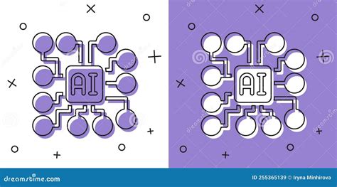 Set Neural Network Icon Isolated On White And Purple Background Artificial Intelligence AI