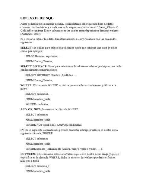 Sintaxis De Sql Descargar Gratis Pdf Sql Tecnologías De La