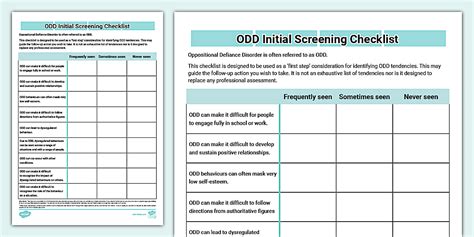 Odd Initial Screening Checklist