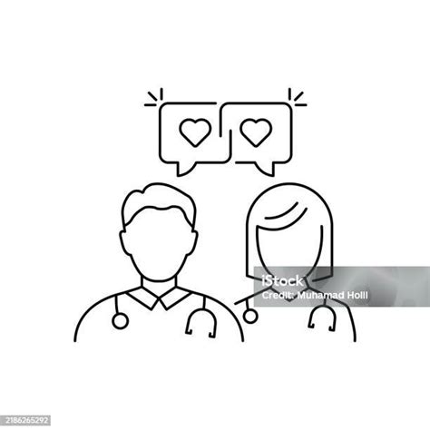말풍선 라인 아이콘을 사용한 의사 상담 선형 픽토그램을 말하는 의사 메딕 스페셜리스트 대화 개요 아이콘입니다 헬스케어 채팅 간호사에 대한 스톡 벡터 아트 및 기타 이미지