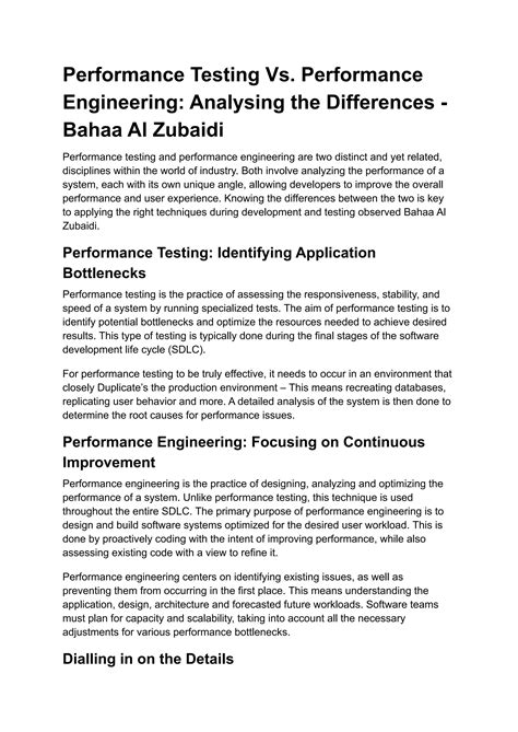 Performance Testing Vs Performance Engineering Analysing The Differences Bahaa Al Zubaidipdf