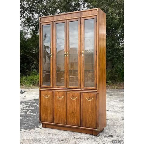 Late 20th Century Vintage Boho Drexel Campaign China Cabinet For Sale