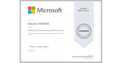 kenson faveur on linkedin completion certificate for preparing data for analysis with microsoft