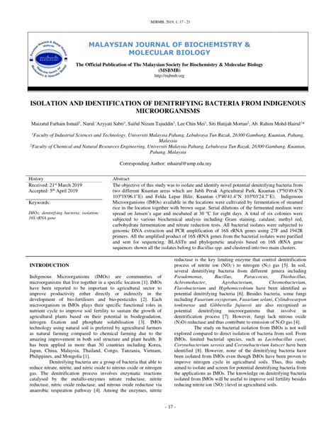 Pdf Isolation And Identification Of Denitrifying Bacteria From Indigenous Microorganisms