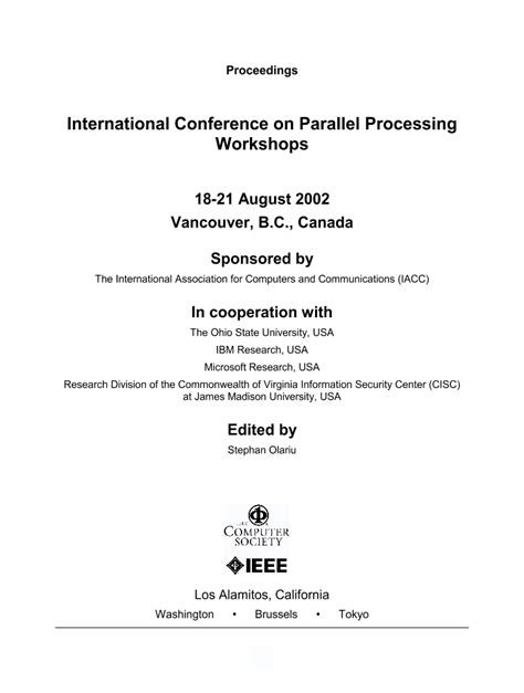 Proceedings International Conference On Parallel Processing Workshop Ieee Conference