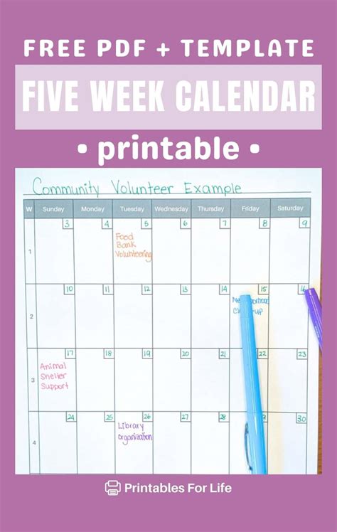 Free 5 Week Calendar Printable Pdf