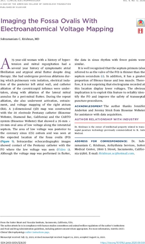 Imaging The Fossa Ovalis With Electroanatomical Voltage Mapping Jacc Clinical Electrophysiology
