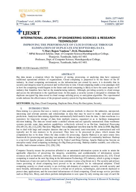 Pdf Improving The Performance Of Cloud Storage Through Elimination Of Duplicate Encrypted Big Data