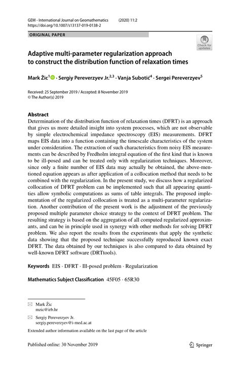 Pdf Adaptive Multi Parameter Regularization Approach To Construct The Distribution Function Of