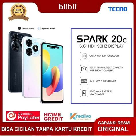 Jual Tecno Spark 20c Ram {4gb 8gb 128gb} 50mp Ai Camera Dynamic Port 6 6” Hd 90hz Screen