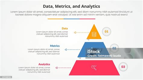 데이터 메트릭 및 분석 인포 그래픽 개념 피라미드 모양 슬라이스 스택 및 윤곽선 플랫 스타일의 3 포인트 목록이있는 원형 개요 개념에 대한 스톡 벡터 아트 및 기타 이미지