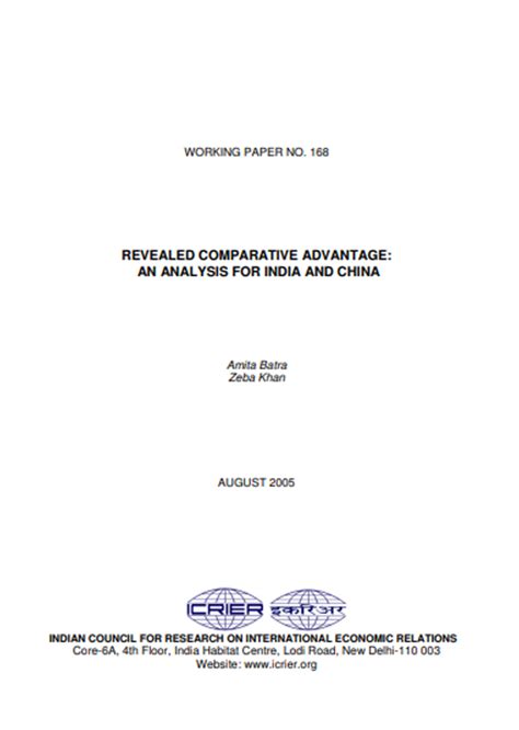 Revealed Comparative Advantage An Analysis For India And China Icrier