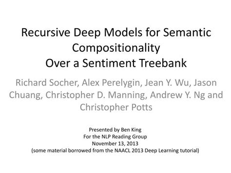 Ppt Recursive Deep Models For Semantic Compositionality Over A Sentiment Treebank Powerpoint