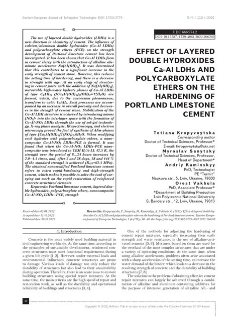 Effect Of Layered Double Hydroxides Ca Al Ldhs Synthesis Pdf
