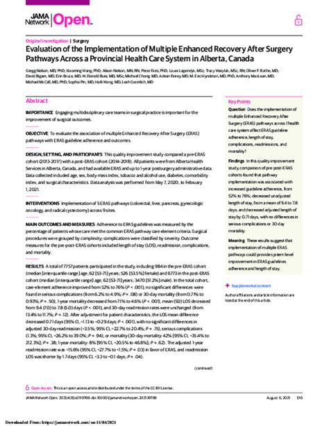 Pdf Evaluation Of The Implementation Of Multiple Enhanced Recovery