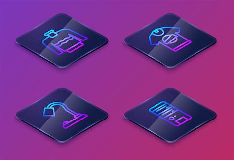 아이소메트릭 라인 스웨터 테이블 램프 티셔츠 및 컴퓨터를 설정합니다 파란색 사각형 버튼 벡터 3차원 형태에 대한 스톡 벡터 아트 및 기타 이미지 Istock