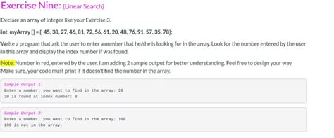 Solved Exercise Nine Linear Search Declare An Array Of Chegg