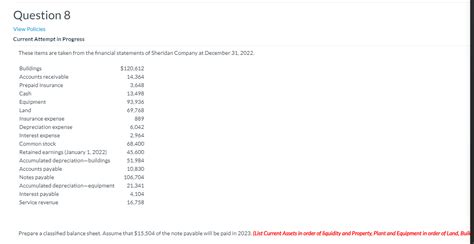 Solved Question 8 View Policies Current Attempt in Progress | Chegg.com