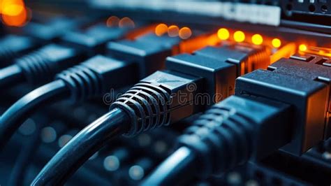Close Up On Ethernet Cables Connected To A Server Rack Illuminated By Server Lights Stock Video