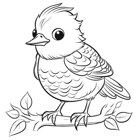 손으로 그린 새 개요 그림 아이들을 위한 귀여운 새 색칠하기 흑백 프리미엄 벡터