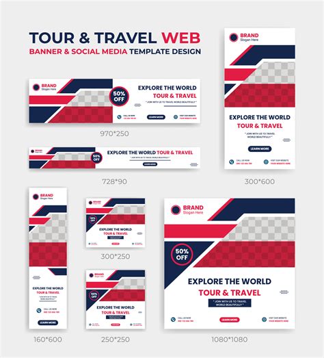 Tour Ands Travel Web Banner Social Media Post Design Template Set Vertical Horizontal And