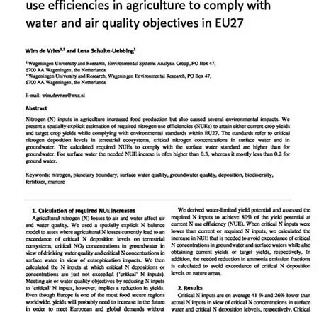Assessment Of Required Increases In Nitrogen Use Efficiencies In Agriculture 8th Global