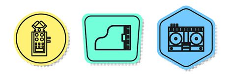 음악을 연주하고 혼합하기위한 라인 마이크 그랜드 피아노와 Dj 리모컨을 설정합니다 컬러 셰이프입니다 벡터 Dj에 대한 스톡 벡터 아트 및 기타 이미지 Istock