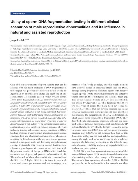 Pdf Utility Of Sperm Dna Fragmentation Testing In Different Clinical