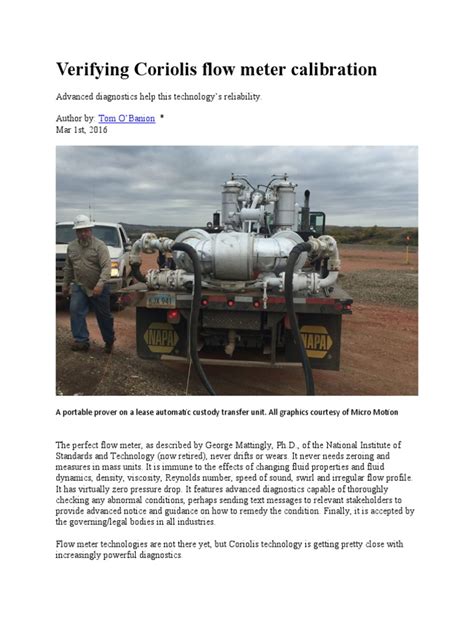 Verifying Coriolis Flow Meter Calibration With Advanced Diagnostics Pdf Flow Measurement