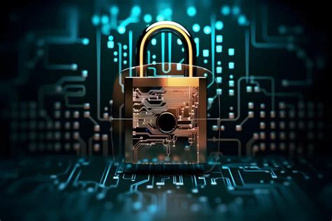 Premium Photo Lock In The Center Of Circuit Pathways Concept Of Data Security Cybersecurity