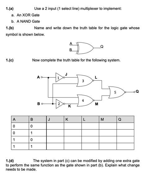 Solved 1a Use A 2 Input 1 Select Line Multiplexer To