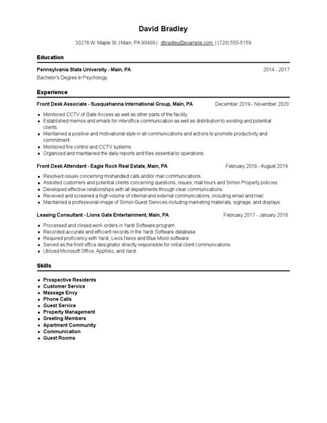 Front Desk Associate Resume Examples And Tips Zippia