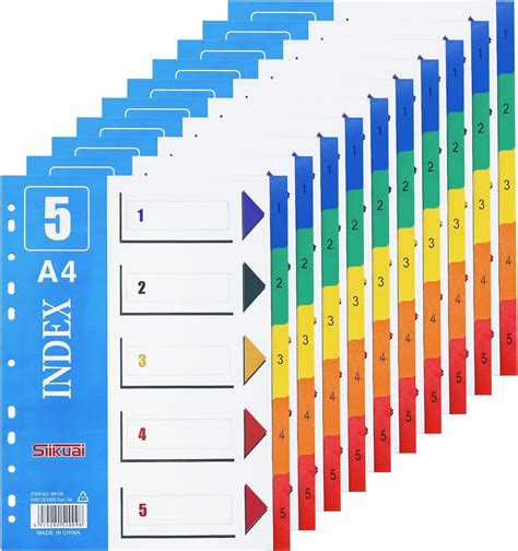 Xhda 1 5 Part Dividers A4 10 Pack Multi Colour Plastic A4 Index Folder Subject Dividers 11