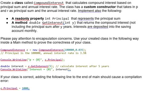 Solved Create A Class Called Compound Interest That Chegg