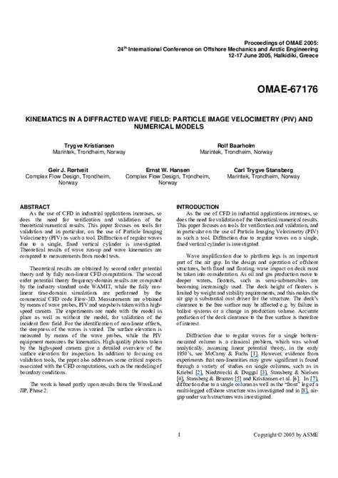 Pdf Kinematics In A Diffracted Wave Field Particle Image Velocimetry Piv And Numerical Models